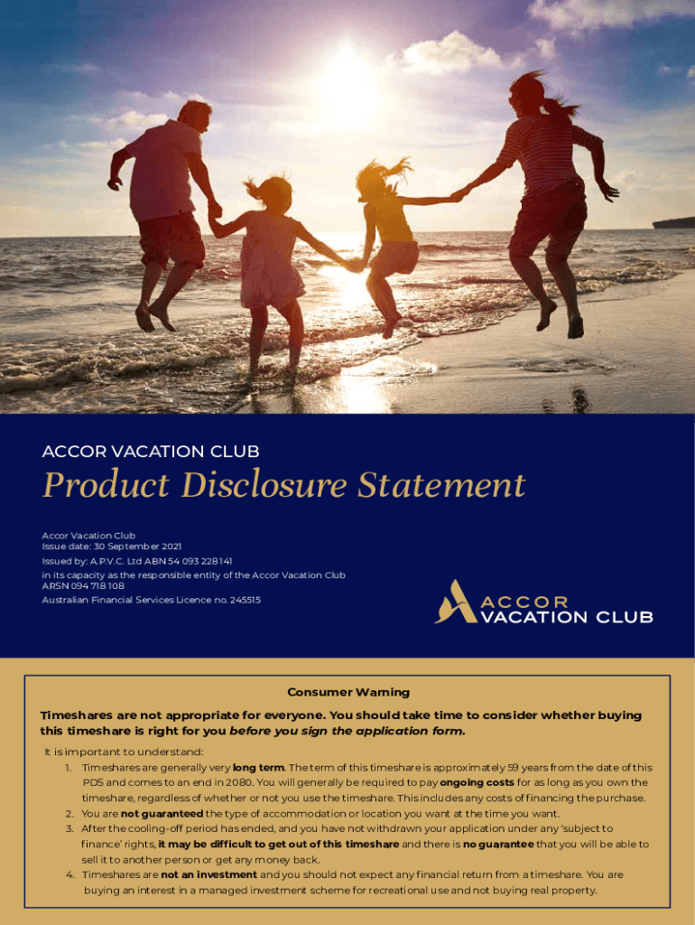 Fillable Online ACCOR VACATION CLUB Product Disclosure Statement Fax ...