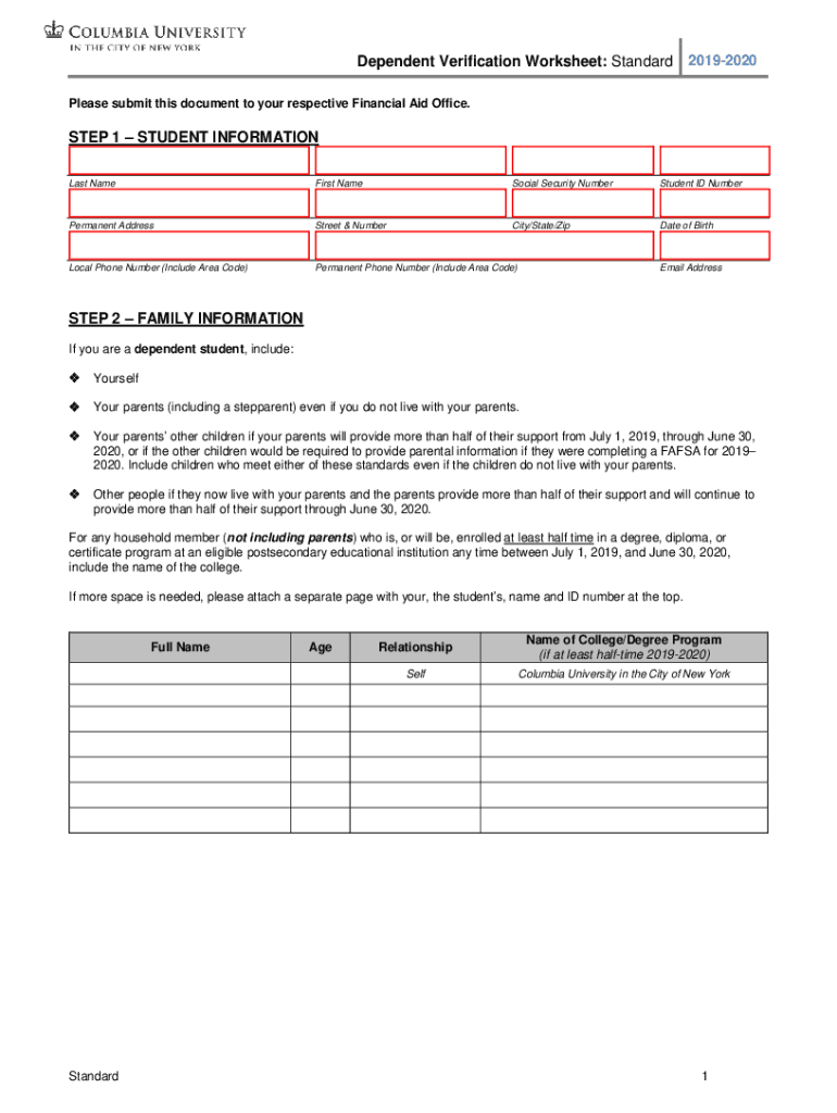 Fillable Online Financial Aid Dependent Studnt Worksheet step 1.pdf ...