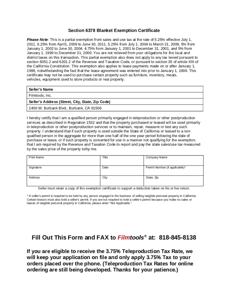 Section 6378 Exemption Certificate - Fill Online ... - lib store yahoo Doc Template | pdfFiller