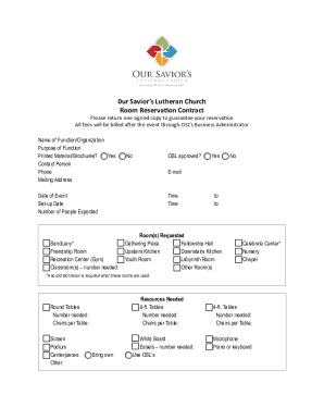 Fillable Online Our Savior's Lutheran Church Room Reservation Contract ...
