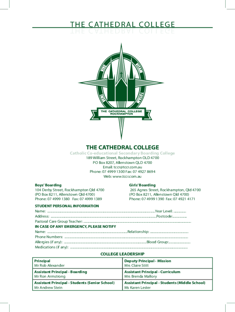 Fillable Online Fillable Online T H E C AT H E D R AL CO L L E G E Fax ... Fax Email Print ...