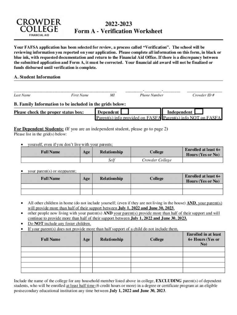 Fillable Online 2022-2023 VERIFICATION WORKSHEET V4 Fax Email Print - pdfFiller
