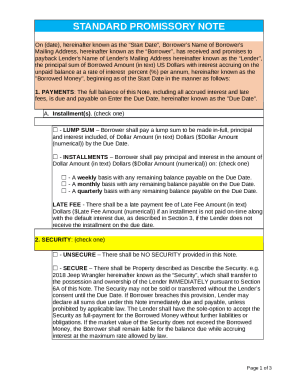 Fill - Free STANDARD PROMISSORY NOTE PDF Doc Template | pdfFiller
