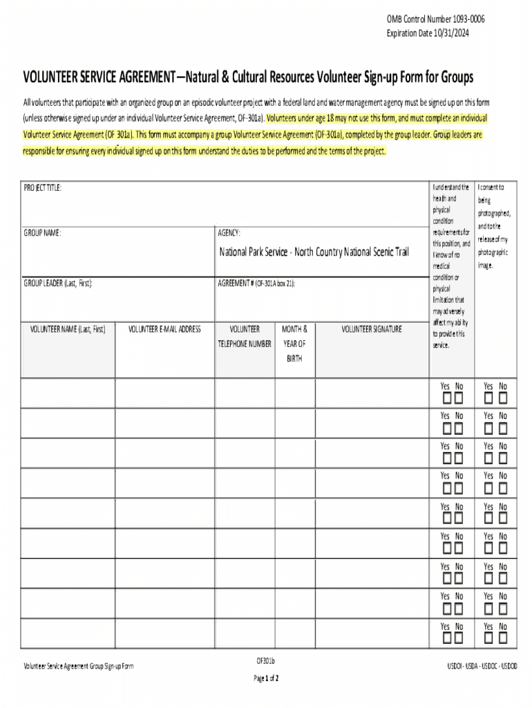 Fillable Online OF 301b Group Volunteer Sign-Up Form Fax Email Print ...