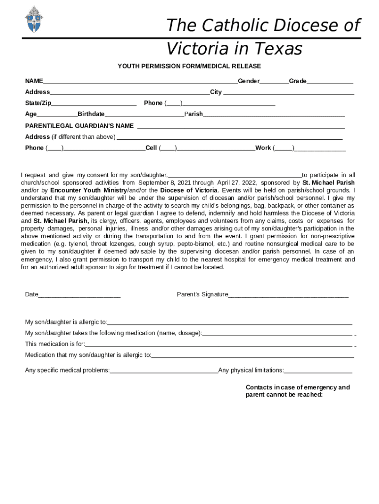 DIOCESE OF VICTORIA IN TEXAS Doc Template | pdfFiller