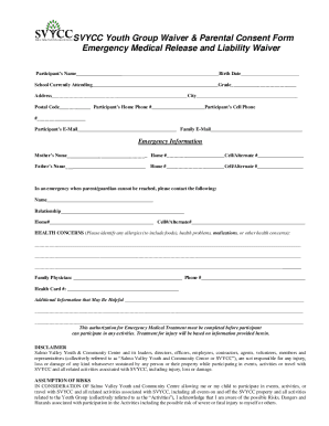 Fillable Online Youth Group Waiver & Parental Consent Form Fax Email Print - pdfFiller