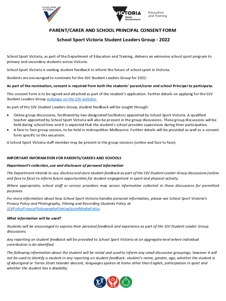 Fillable Online PARENT/CARER AND SCHOOL PRINCIPAL CONSENT FORM School ... Fax Email Print ...