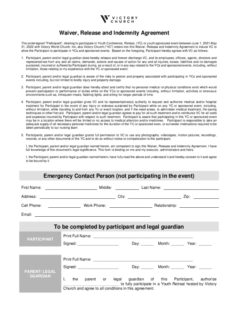 Fillable Online www.lawinsider.comclausewaiver-and-release-andWaiver and Release and Indemnity ...
