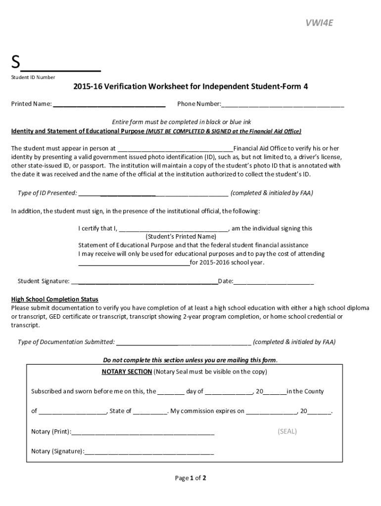 Fillable Online 2022-2023 Verification Worksheets Independent Student Fax Email Print - pdfFiller