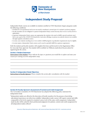 Fillable Online manchester unh Fillable Online manchester unh Independent Study Proposal ... Fax ...