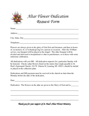 Fillable Online Altar Flower Dedication Request Form - St. Paul's ...