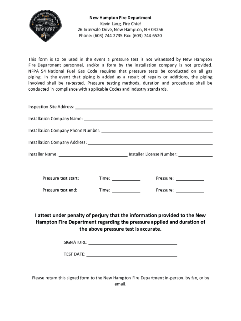NH Pressure Test Affidavit - Town Form - Fill Online, Printable ...