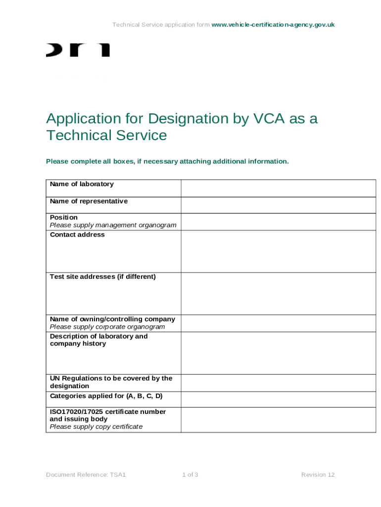 Vehicle Certifciation Agency - Technical Service Application Doc ...