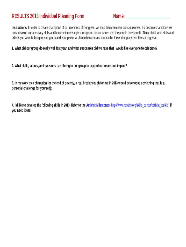 Individual Planning Sheet Doc TemplatepdfFiller Doc Template | pdfFiller