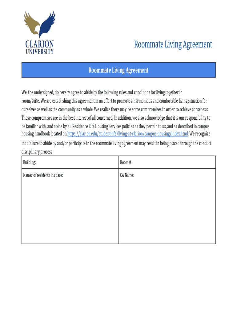 Fillable Online Sample Letter: Roommate Agreement Template ... Fax ...