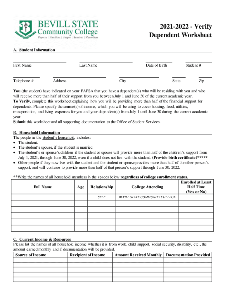 Fillable Online To Verify, complete this worksheet explaining how you ...