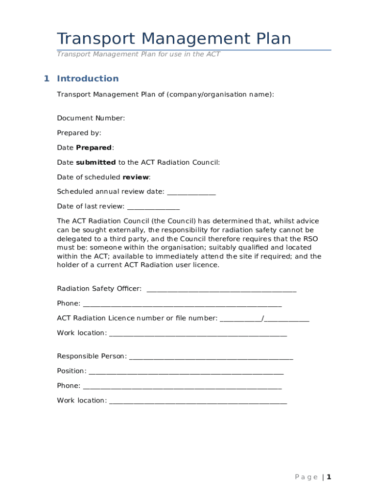 Radiation Safety - Transport Management Plan Template Doc Template ...