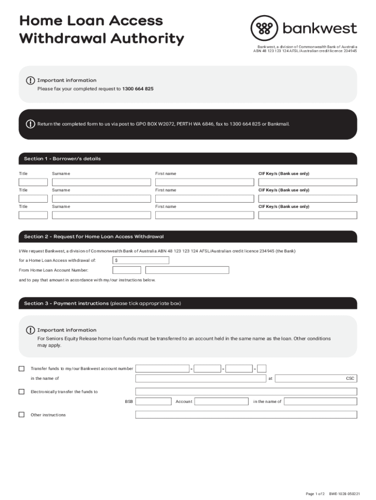 Fillable Online Home Loan AccessWithdrawal Authority Form. Home Loan ...