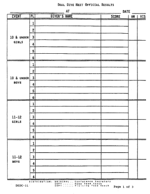 Fillable Online Dual Dive Meet Official Results form Fax Email Print ...
