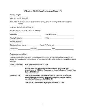 Fillable Online www.nrc.govdocsML1433NRC Admin RO / SRO Job Performance ...
