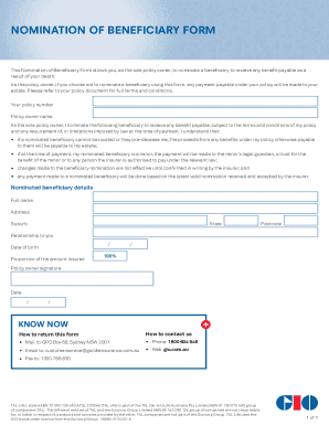 Fillable Online GIO Nomination of Beneficiary Form Fax Email Print ...