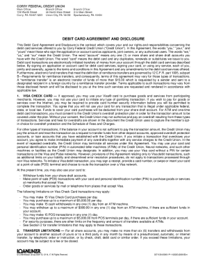 Fillable Online DEBIT CARD AGREEMENT AND DISCLOSURE STATEMENT Fax Email ...