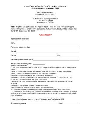Fillable Online EPISCOPAL DIOCESE OF SOUTHEAST FLORIDA CURSILLO ...