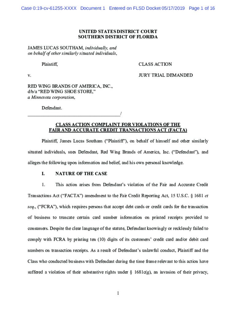 Fillable Online Southam v. Red Wing Brands of America, Inc. - 0 Fax ...