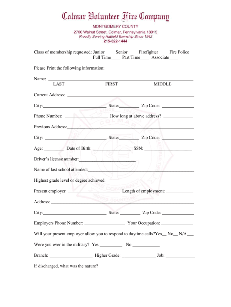 Fillable Online Junior Firefighter Membership Card - Fire Safety ...