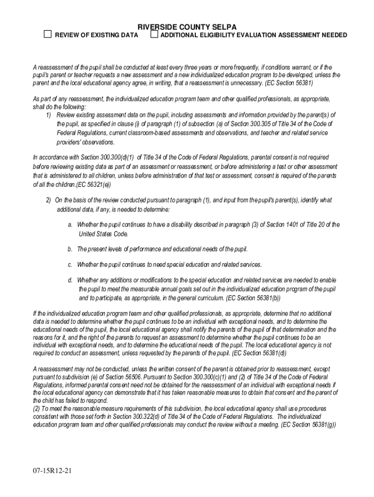 Fillable Online RIVERSIDE COUNTY SELPA REVIEW OF EXISTING DATA ...
