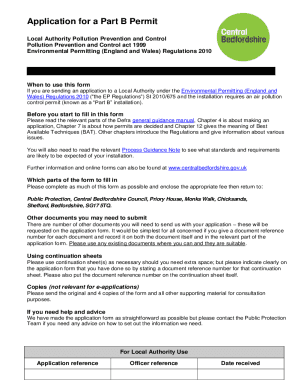 Fillable Online Application for a Permit, Local Authority Pollution ...