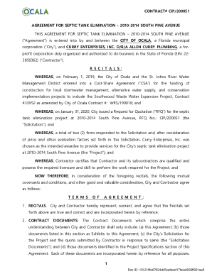 Fillable Online CONTRACT# CIP/200051 AGREEMENT FOR SEPTIC TANK ...