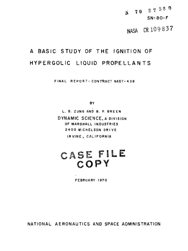 Fillable Online ntrs nasa A BASIC STUDY OF THE IGNITION OF HYPERGOLIC ...