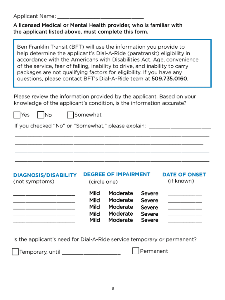 Dial-A-Ride Eligibility Application - Blank Fillable Template | Fill ...