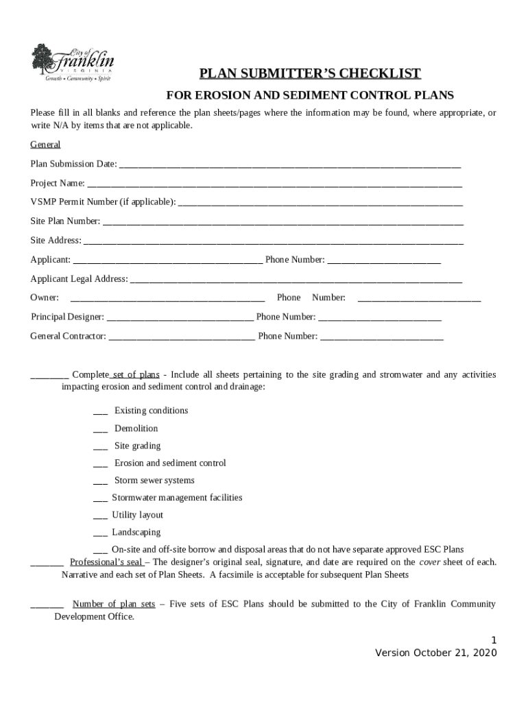 PLAN SUBMITTER'S CHECKLIST Doc TemplatepdfFiller Doc Template | pdfFiller