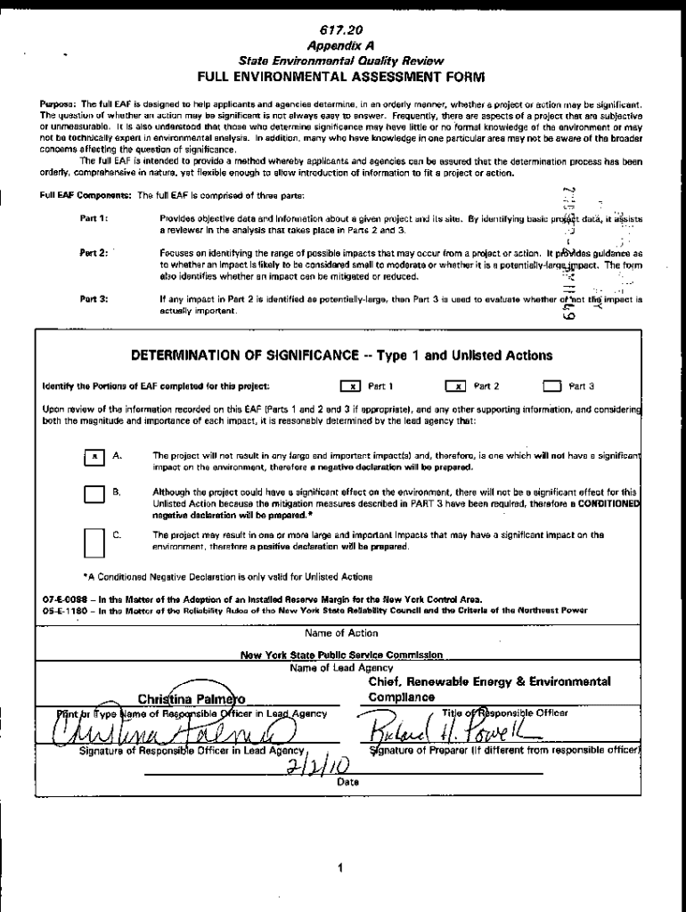 Fillable Online Fill - Free fillable Form 617.20: SHORT ENVIRONMENTAL ...