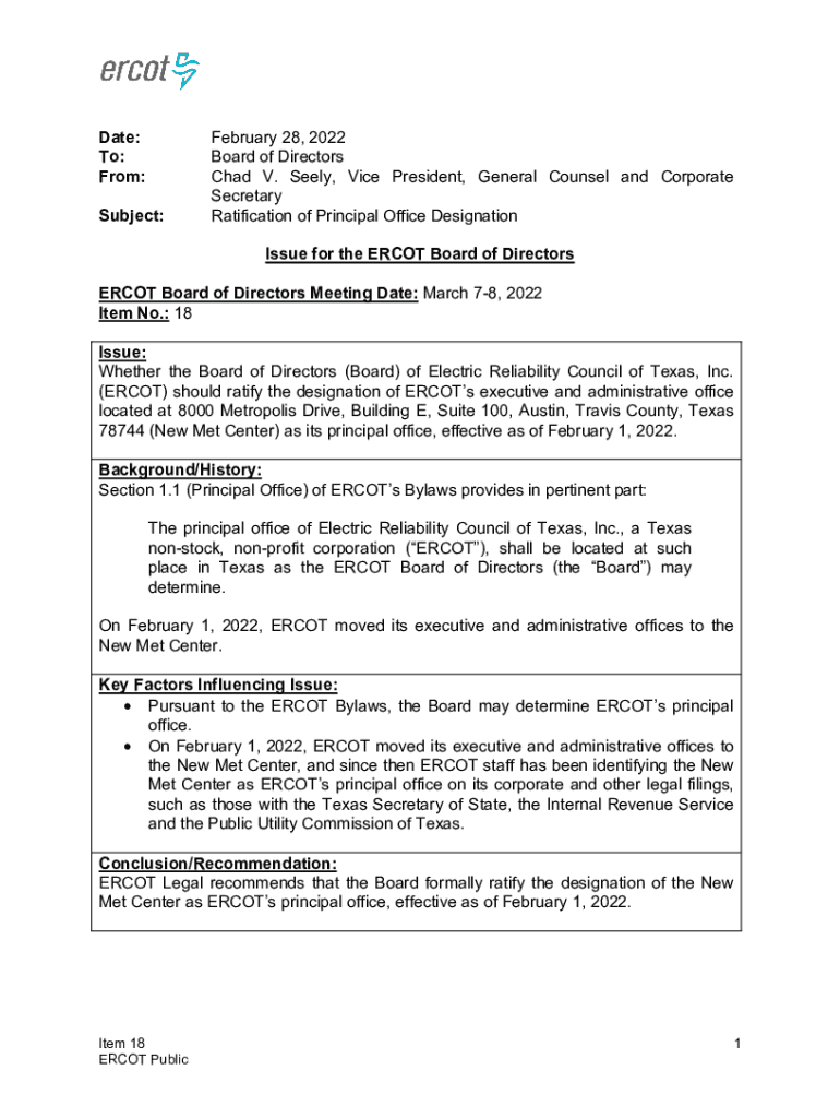 Fillable Online www.ercot.comfilesdocsTo: ERCOT Board of Directors From ...