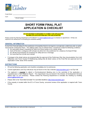 Fillable Online FINAL PLAT / SHORT PLAT APPLICATION Fax Email Print ...