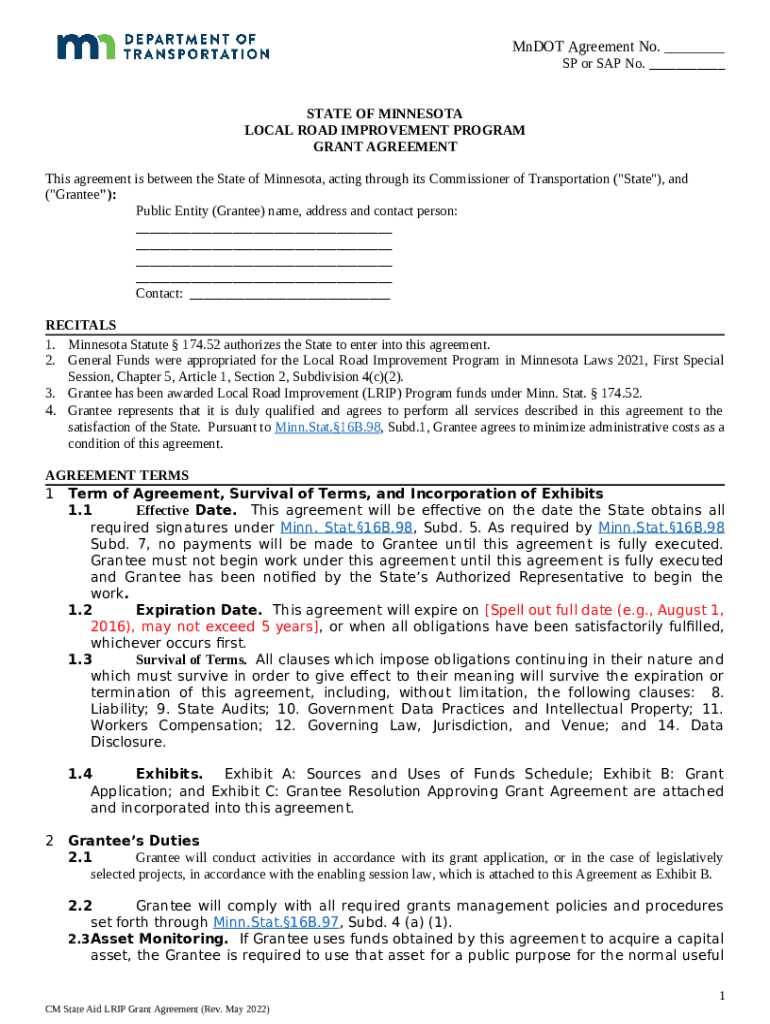 EXHIBIT E. Sample State of Minnesota Grant Agreement Doc Template ...