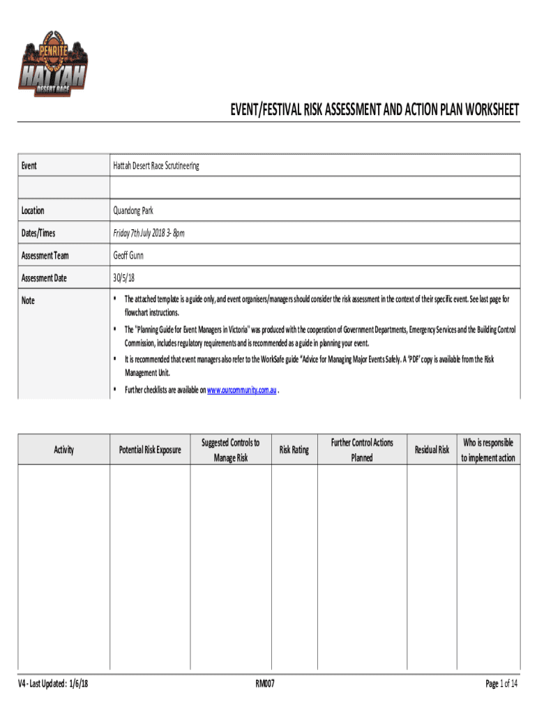 Fillable Online EVENT/FESTIVAL RISK ASSESSMENT AND ACTION PLAN ...