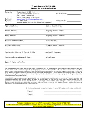 Fillable Online Travis County WCID #10 Water Service Application Fax ...