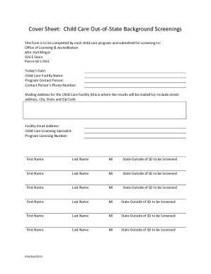 Fillable Online dss sd Cover Sheet: Child Care Out-of-State Background ...