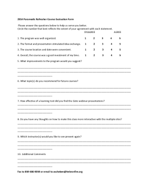 Fillable Online Paramedic Refresher Course Evaluation Form: Easy to ...