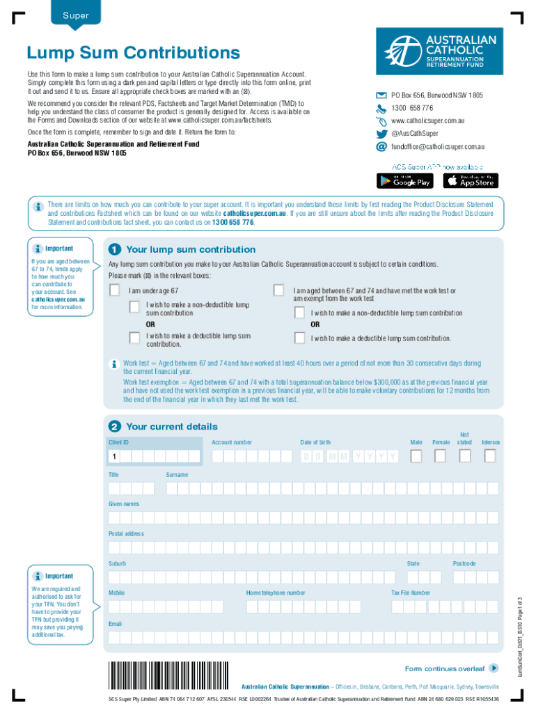 Fillable Online Lump Sum Contributions form. Lump Sump Contributions form Fax Email Print ...