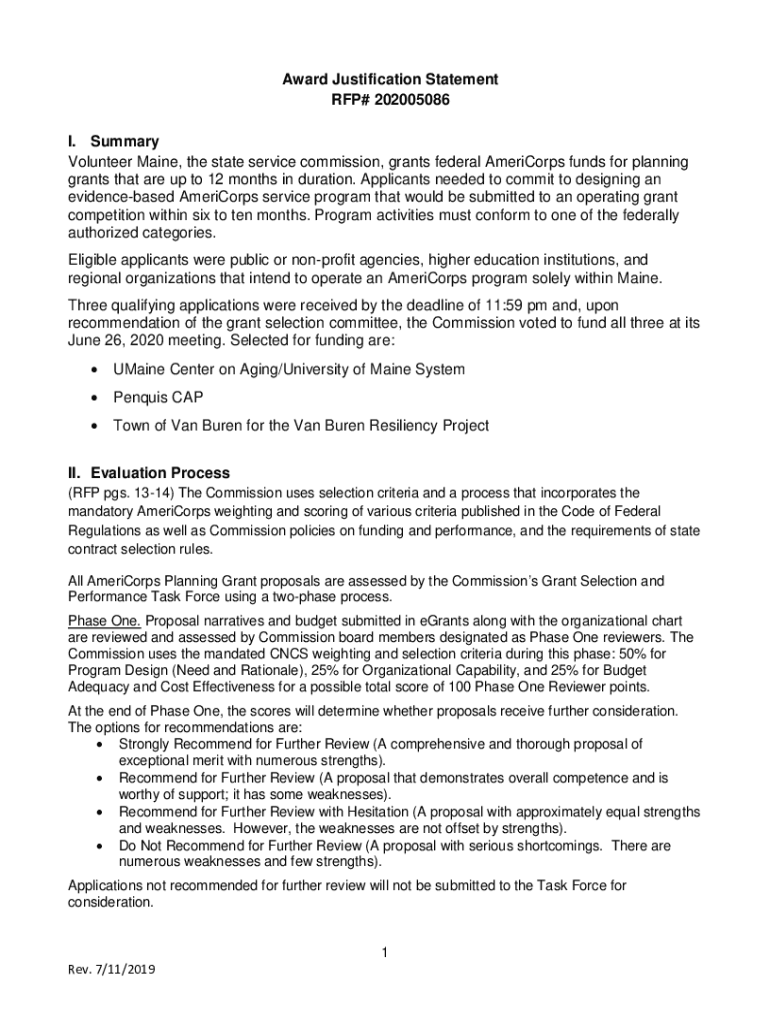 Fillable Online Award Justification Statement RFP# 202005086 I. Summary ...