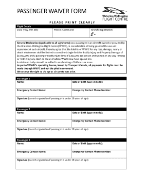 Fillable Online PASSENGER WAIVER FORM Fax Email Print - pdfFiller