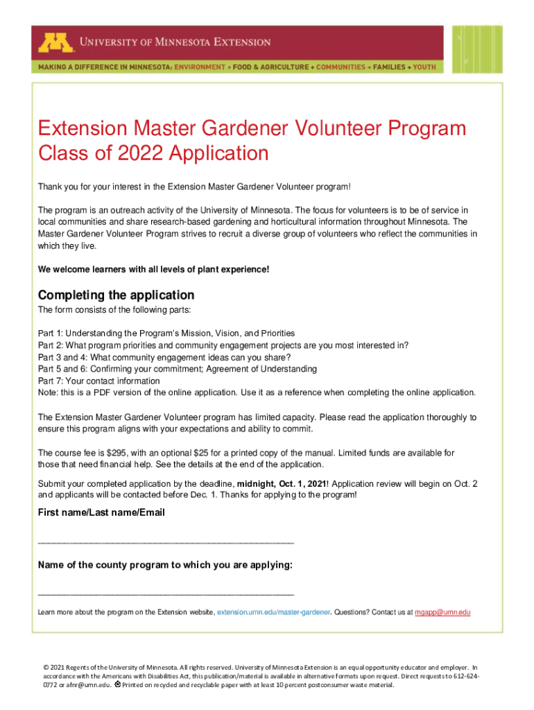 Fillable Online extension.umn.edumaster-gardenerabout-masterAbout the Master Gardener volunteer ...