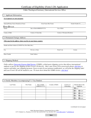 Fillable Online Fillable Certificate of Eligibility (Form I-20 ...
