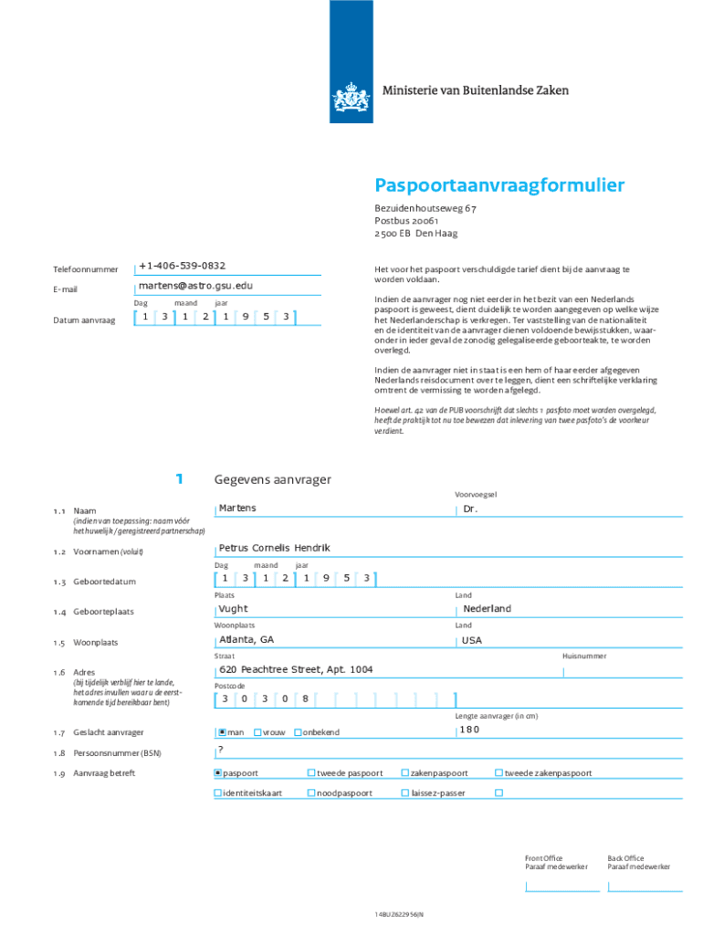 Fillable Online PDF Paspoortaanvraagformulier Passport application form ...