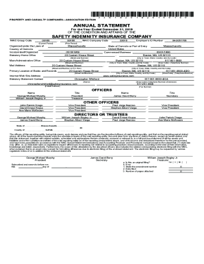 Fillable Online 2018 Annual Statement of the Safety Indemnity Insurance ...